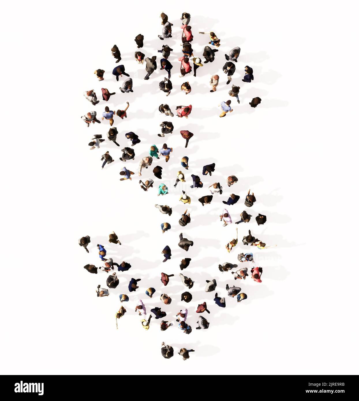 Concept or conceptual large community of people forming the $ font. 3d ...