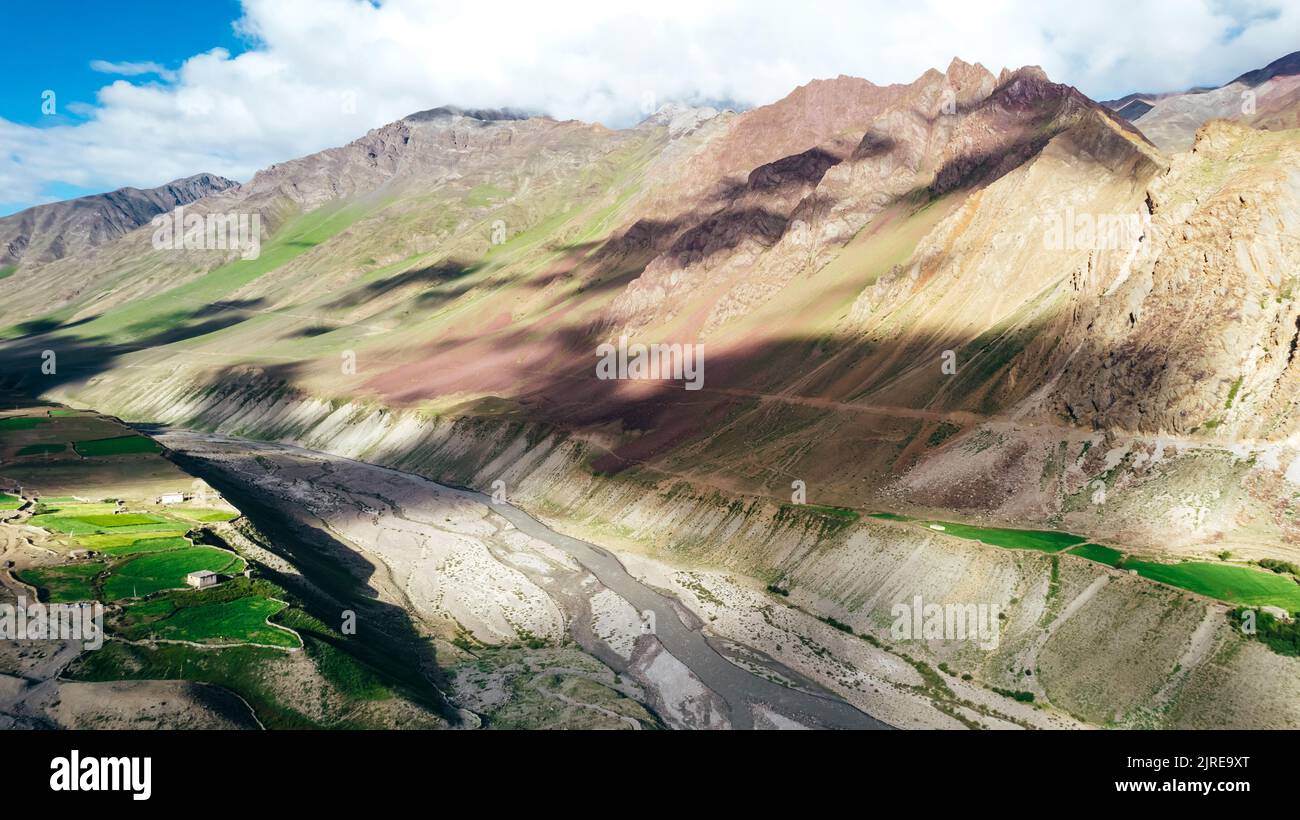 beautiful aerial landscape of vibrant purple Himalayan Mountains of Pin ...