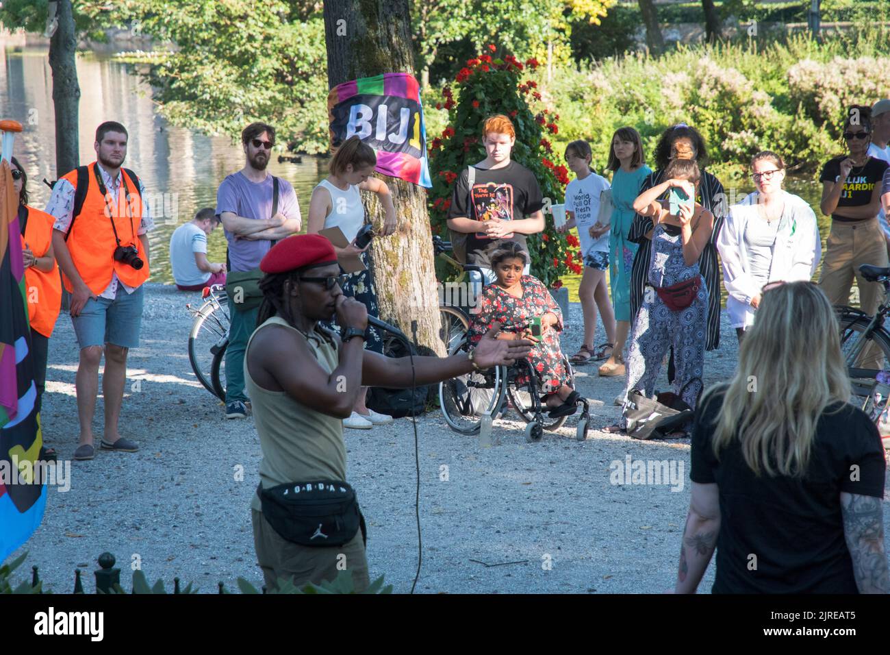 8-23-2022.Political party Bij1 and PVDD protested against the treatment ...