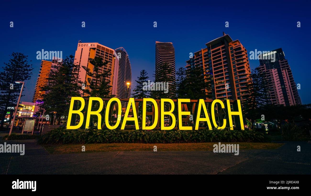 Gold Coast, Queensland, Australia - Broadbeach sign with the city ...