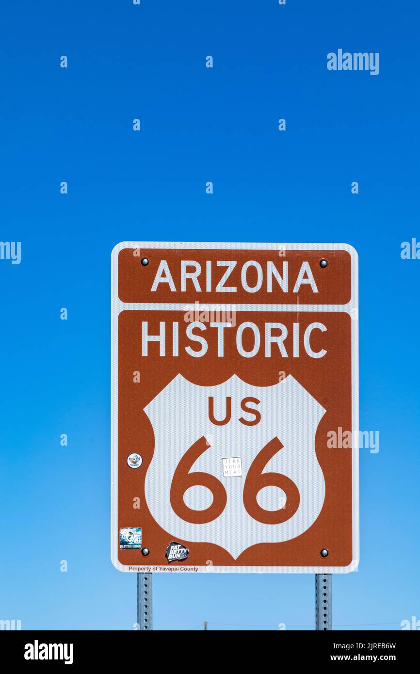 Arizona Route 66 sign under blue sky Stock Photo - Alamy