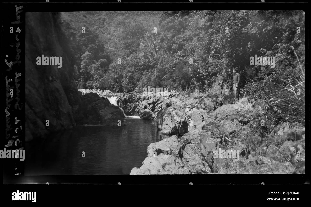 Small gorge and fall, Pakuratahi River, 05 March 1952, by Leslie Adkin ...