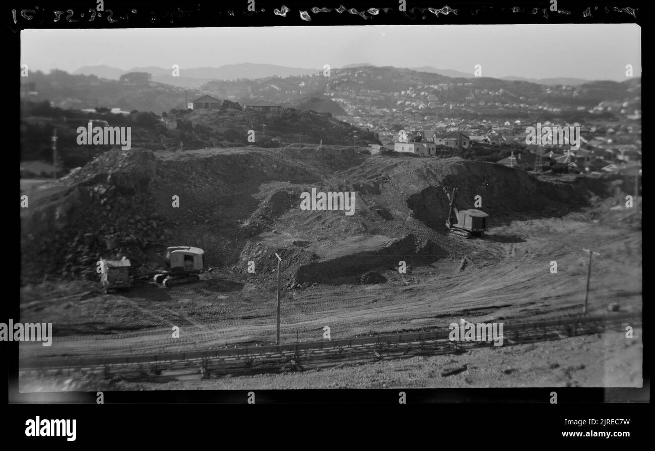 Triple panorama of Rongotai Ridge removal - North end, 25 March 1957 ...