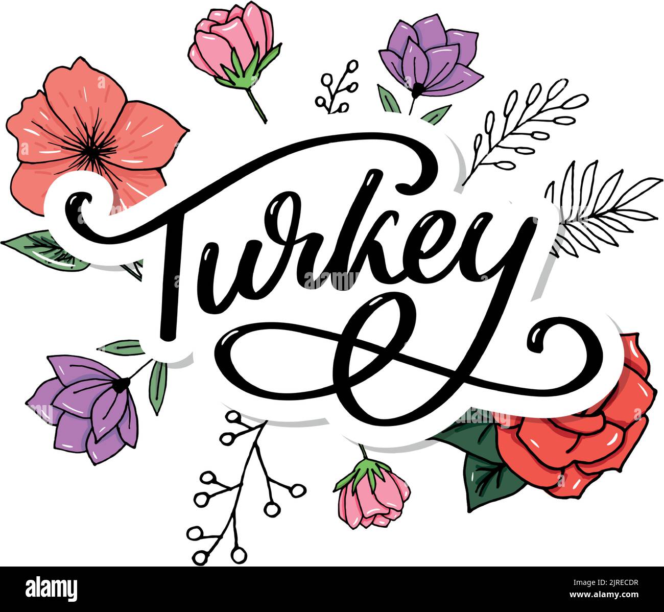 Turkey Lettering. Handwritten name of the country. Vector design ...