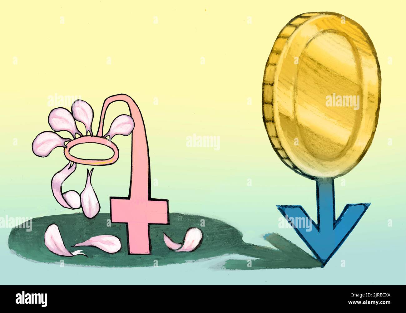 male turns female represented by gender symbols the male becomes a coin ...