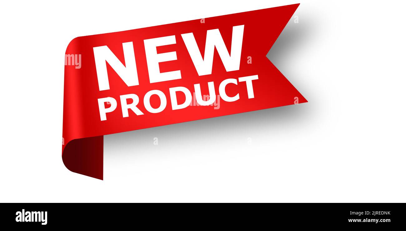 Red banner with new product word, 3D rendering Stock Photo - Alamy