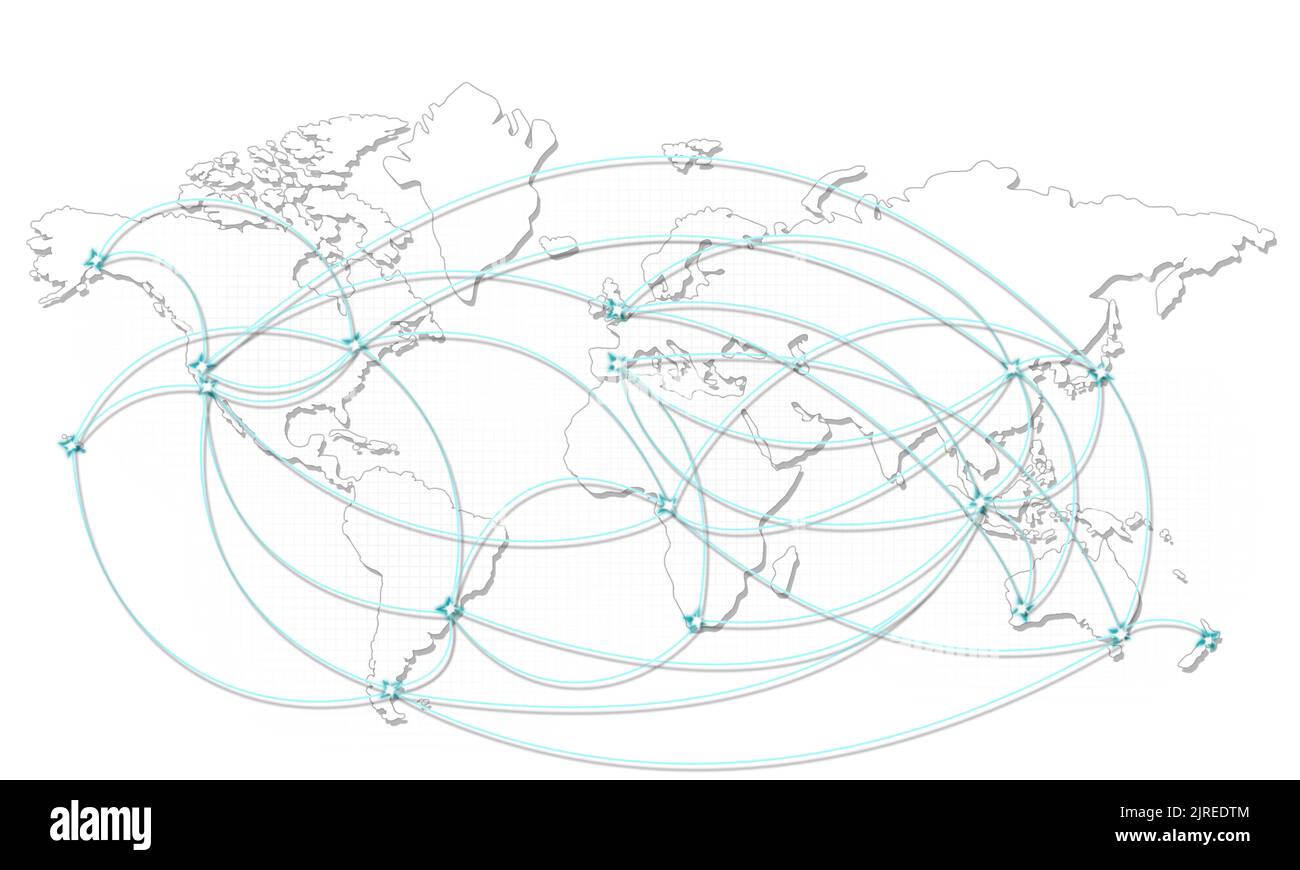 World map with destination marker dots, 3d rendering Stock Photo - Alamy