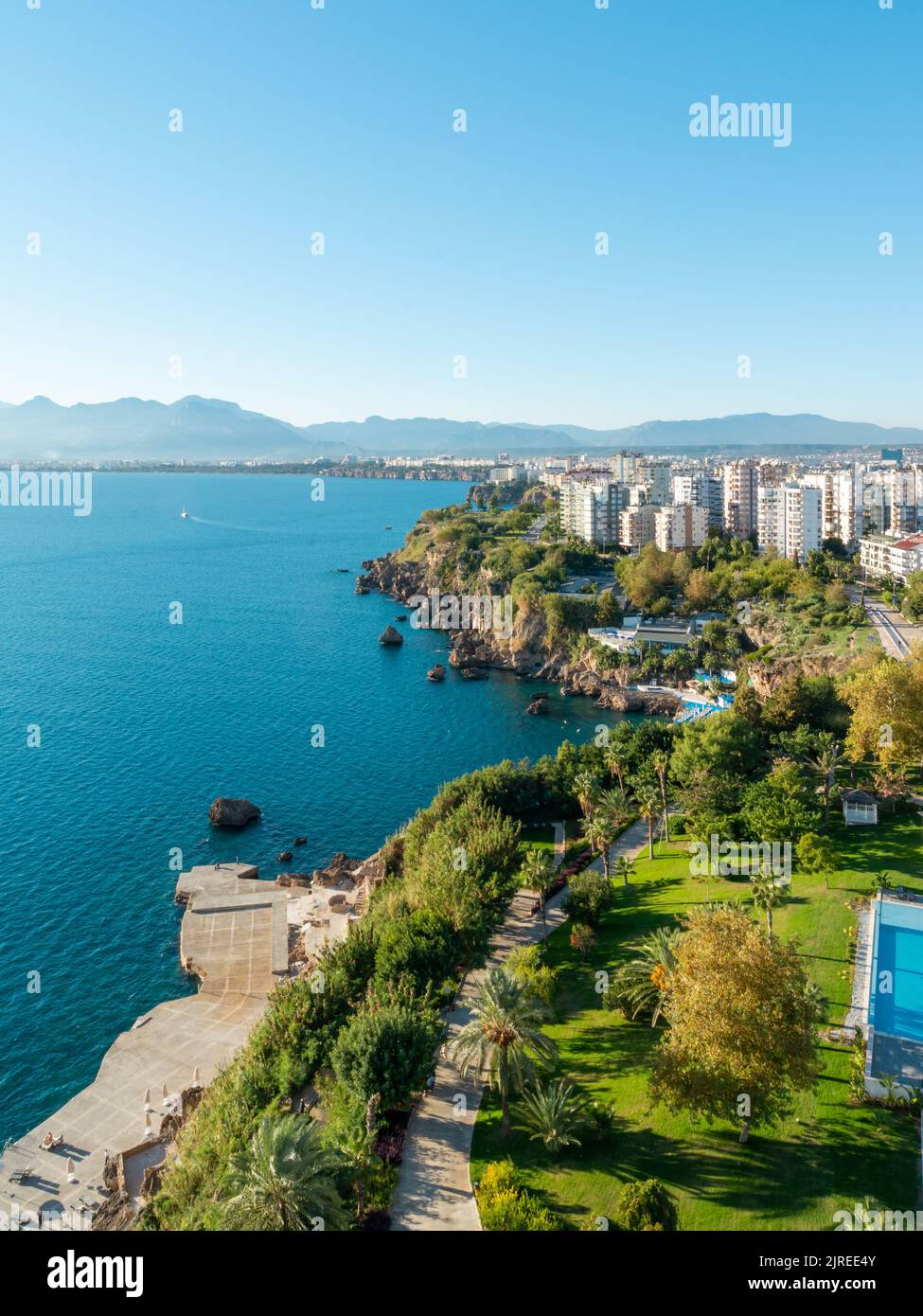 Aerial view of the cliffs of Antalya, Turkey on a sunny and clear day ...