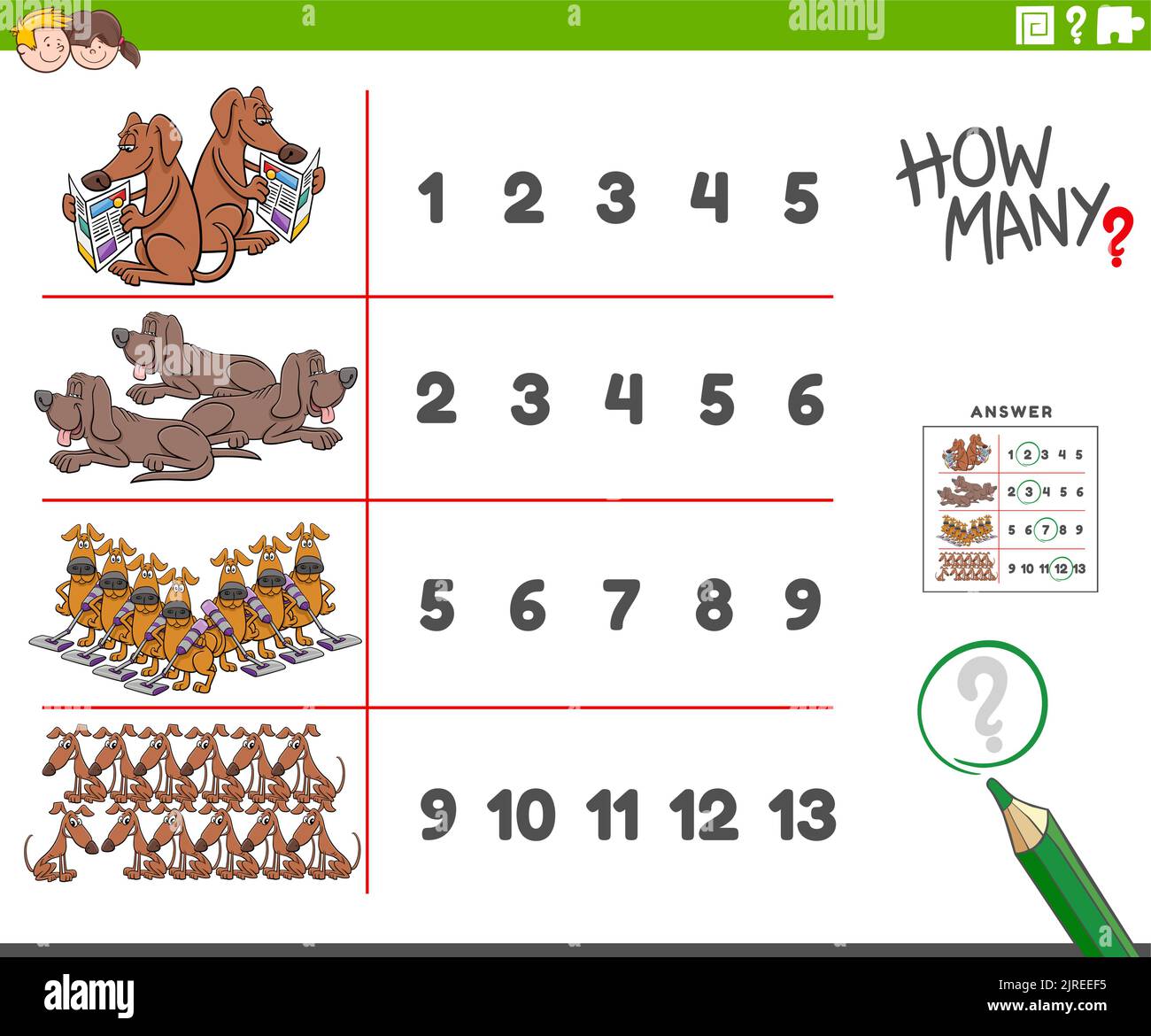 Cartoon illustration of educational counting activity for children with ...