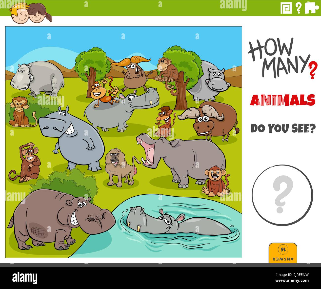 Illustration of educational counting task for children with cartoon ...