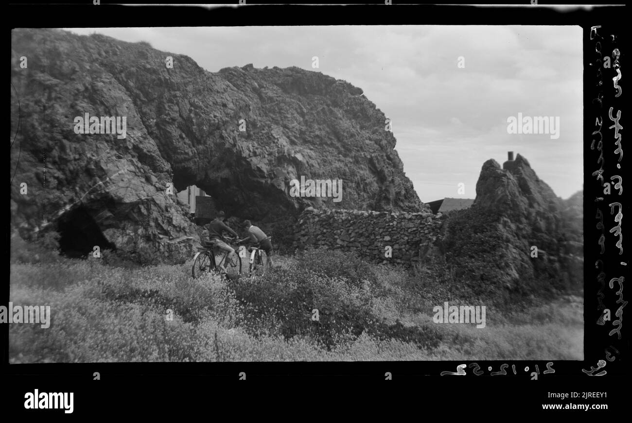 Raised stack and sea caves near Hue-le taka, Lyall Bay, 21 December ...