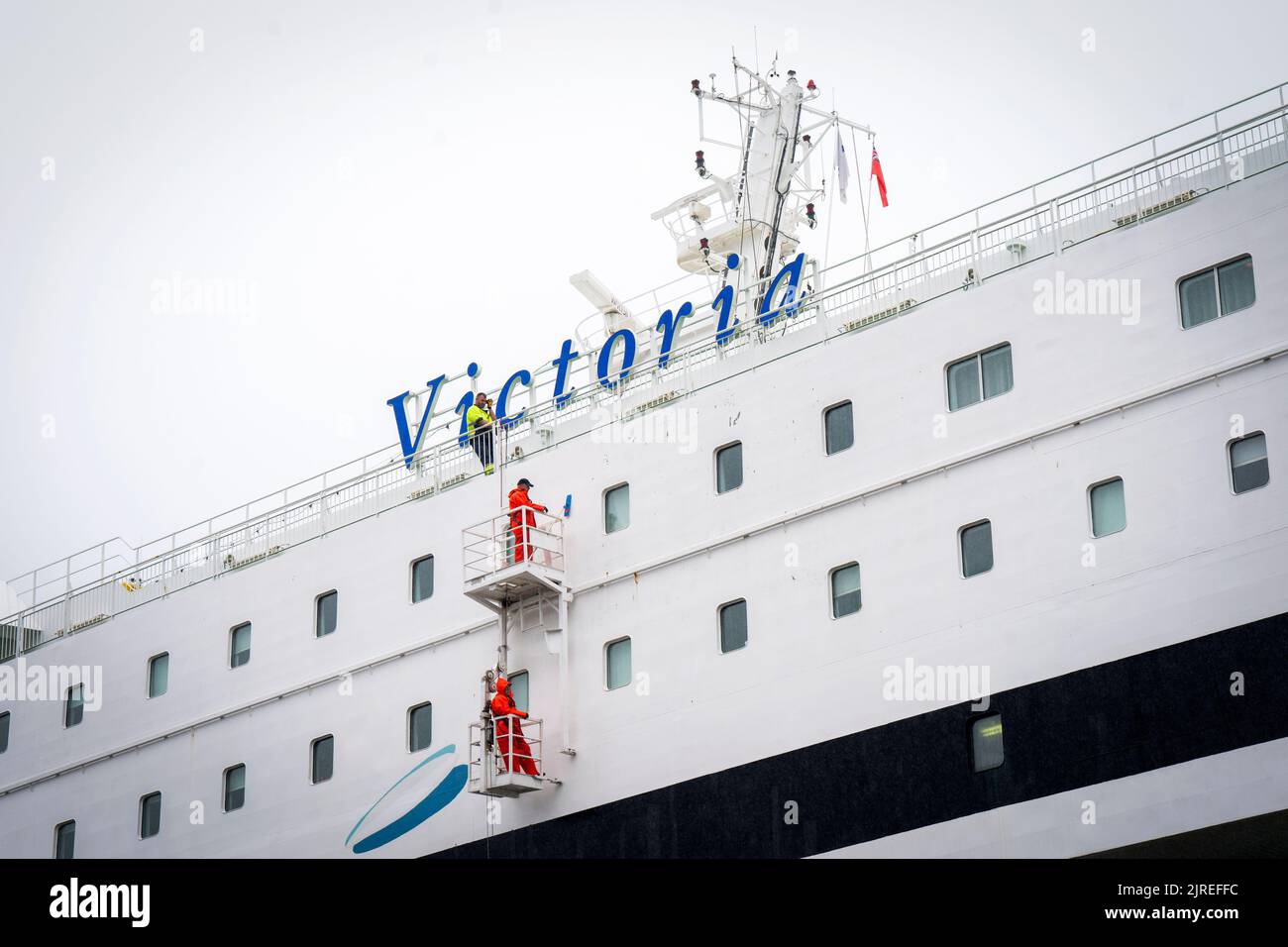 The MS Victoria ferry berthed in the Port of Leith, Edinburgh, which is ...
