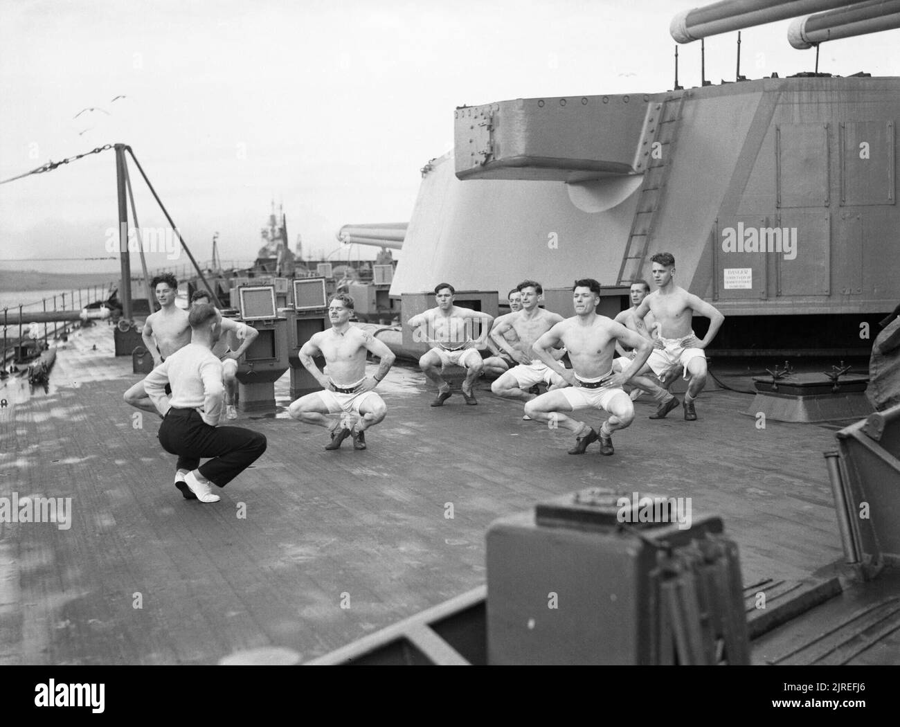 Royal Marines exercising on the foc'sle of a battleship at Scapa Flow ...