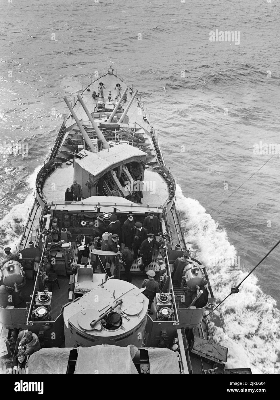 Captain Lord Louis Mountbatten and officers on the bridge of the ...