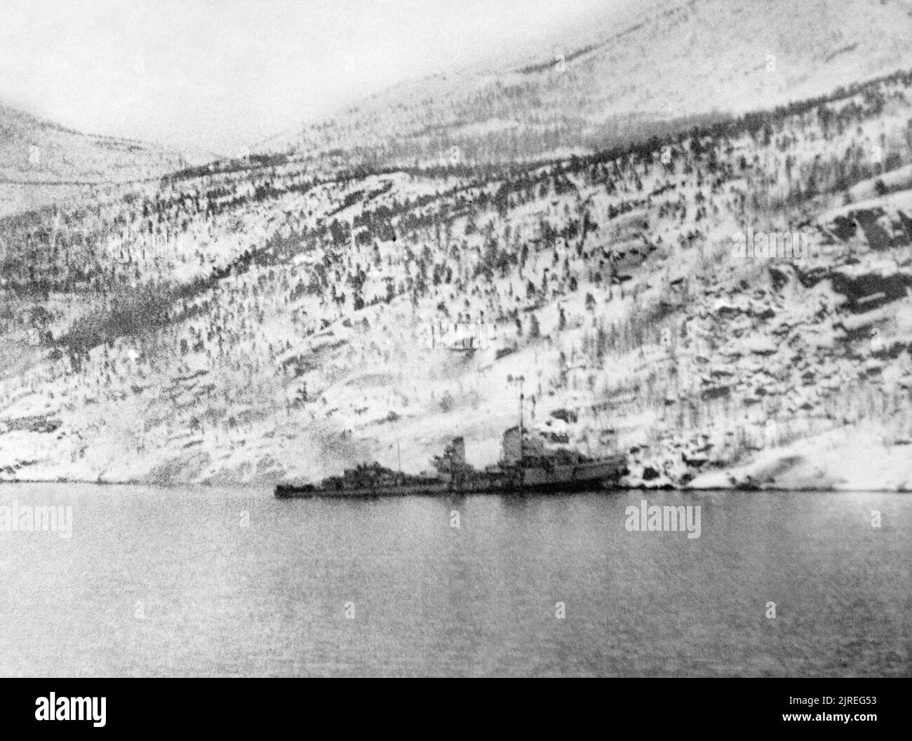 The German Invasion of Norway, 1940. The German destroyer GEORG THIELE ...