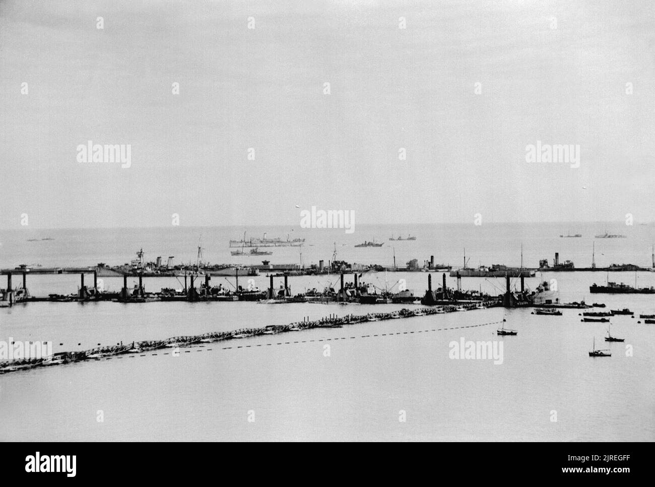 The Mulberry artifical harbour at Arromanches in Normandy, June 1944 ...