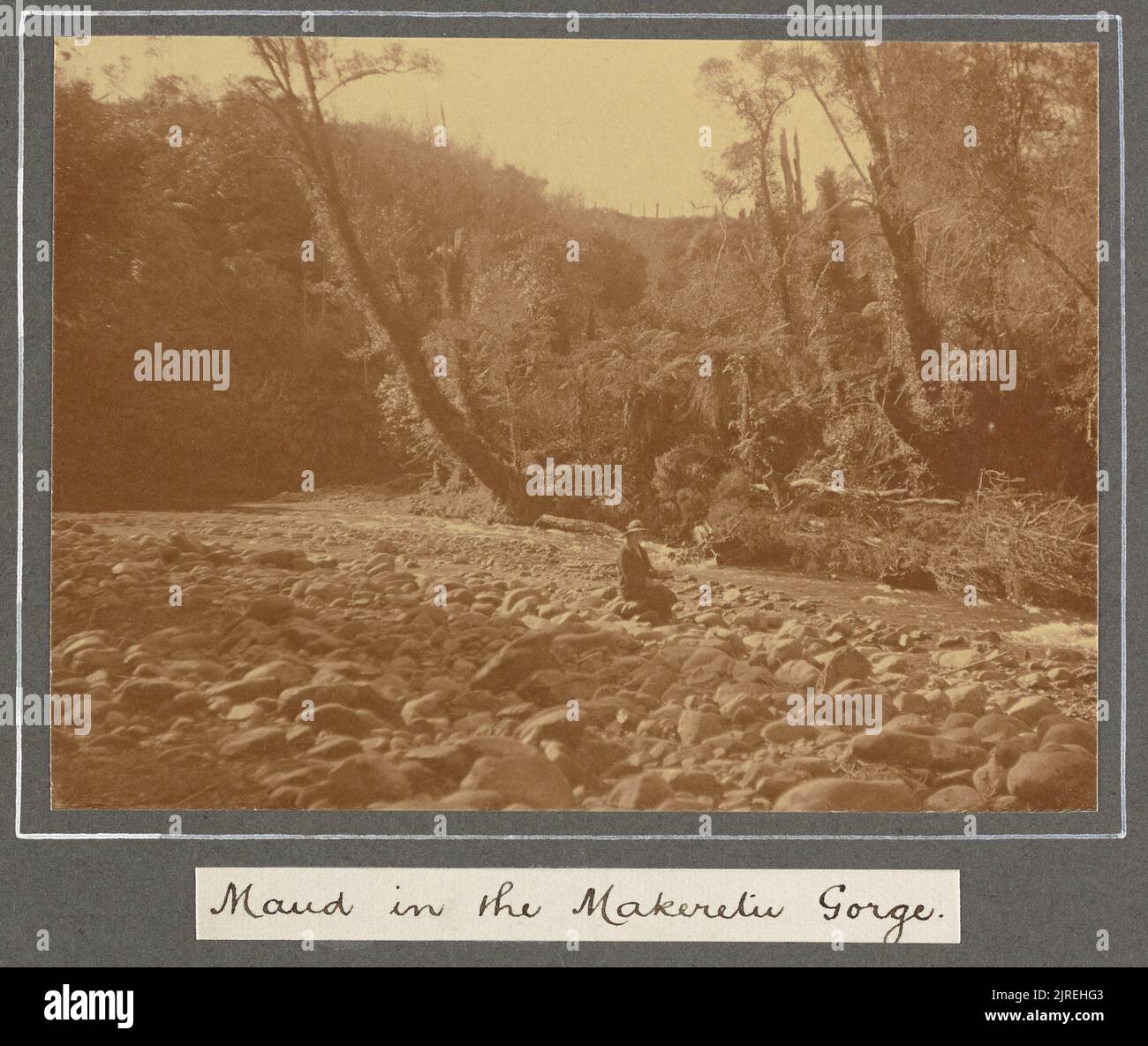 A drive up the Ohau Valley. August 27, 1916: Maud in the Makeretu Gorge ...