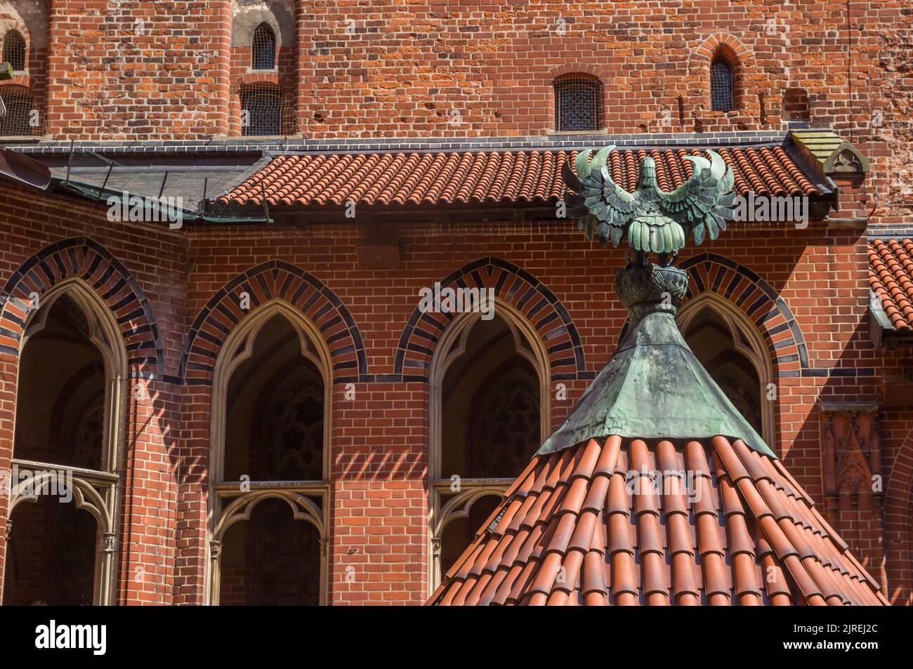 Copper eagle on the roof in the courtyard of castle Malbork, Poland ...
