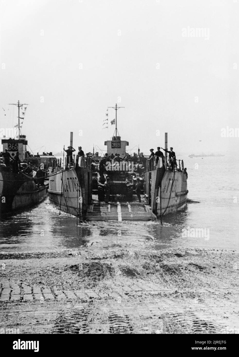 The Royal Navy during the Second World War LCT beached with its bow ...