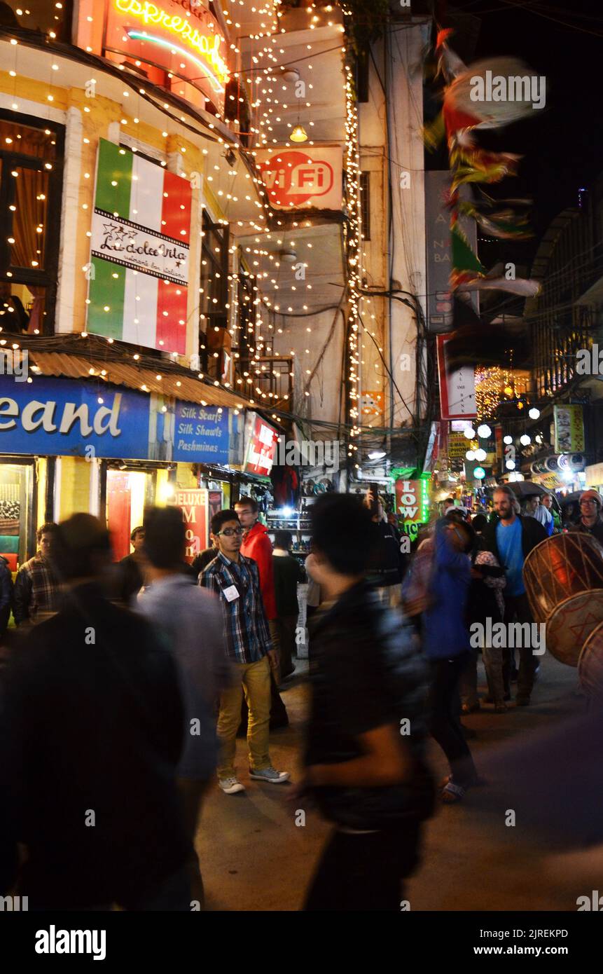 Parade of Nepalese people for celebration and respect praying rite to ...