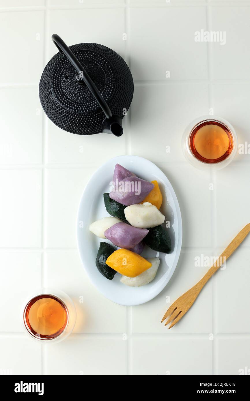 Korean Chuseok Snack, Rice Cake Songpyeon served with Tea. On White ...
