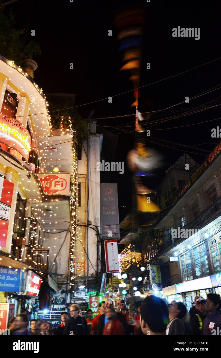 Parade of Nepalese people for celebration and respect praying rite to ...