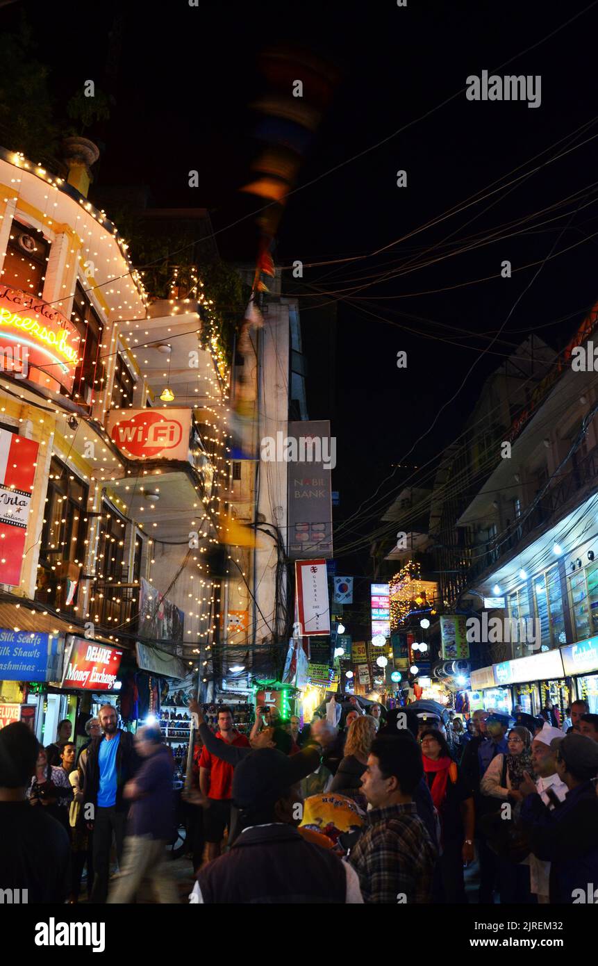 Parade of Nepalese people for celebration and respect praying rite to ...