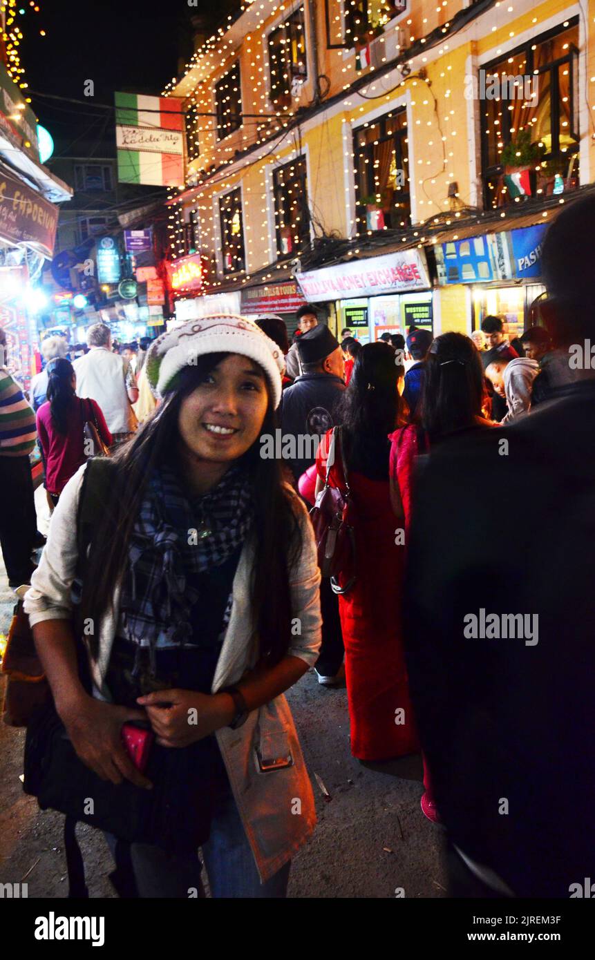 Parade of Nepalese people for celebration and respect praying rite to ...