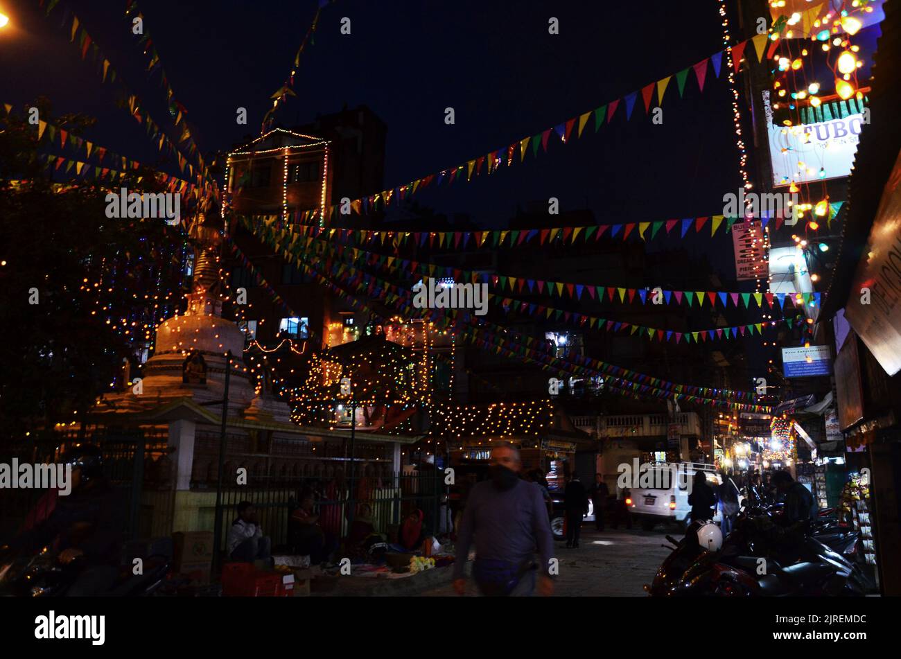 Parade of Nepalese people for celebration and respect praying rite to ...