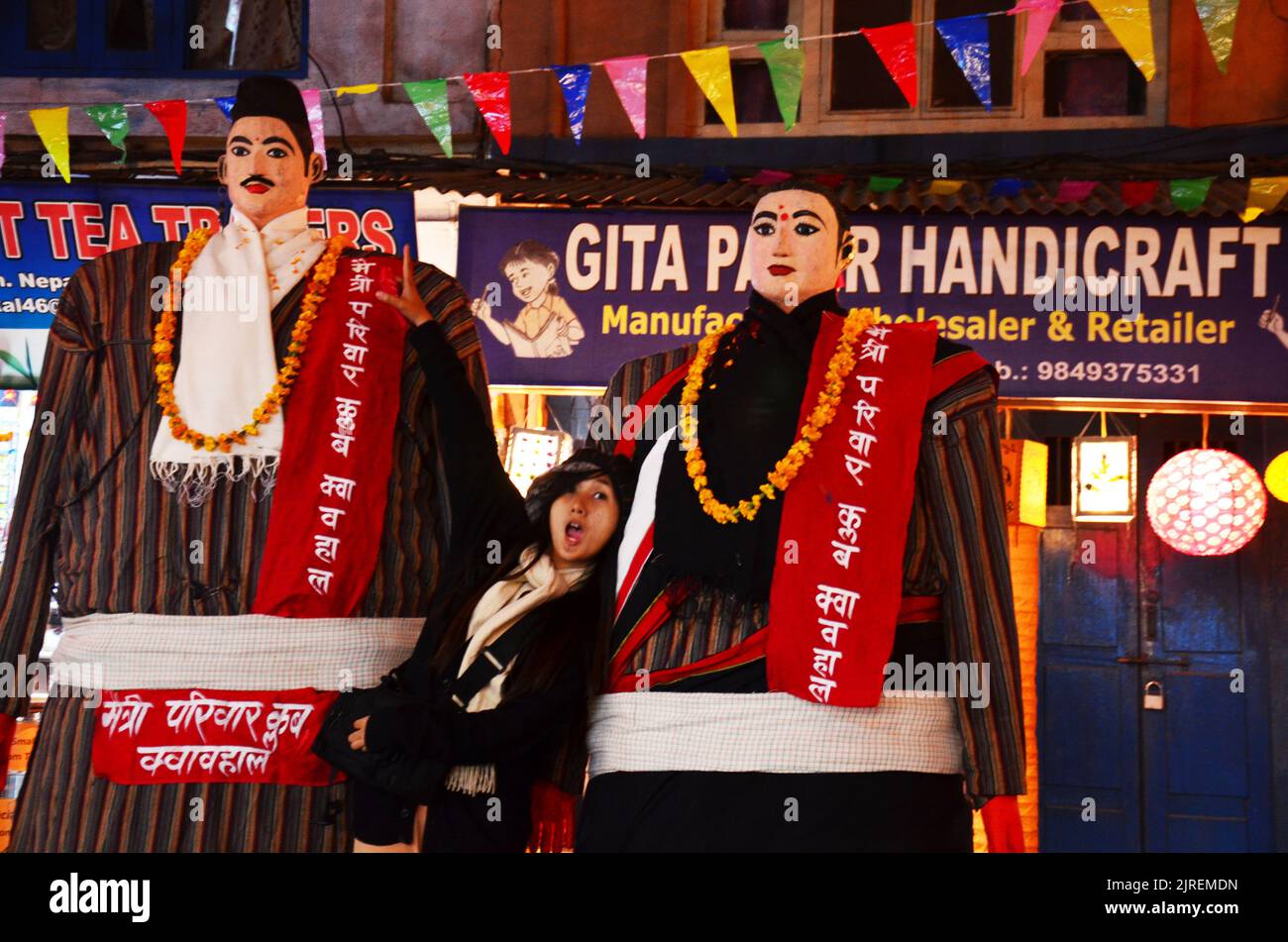 Parade of Nepalese people for celebration and respect praying rite to ...