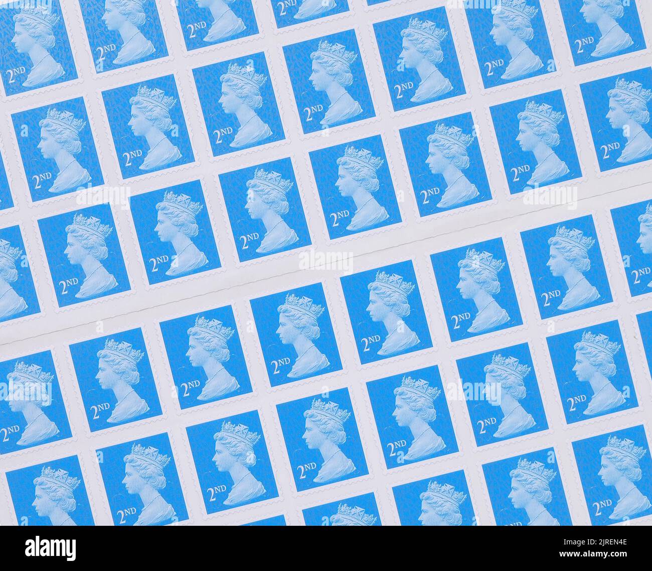 April 17th, 2015: Sheet of British second class stamps. Royal Mail ...