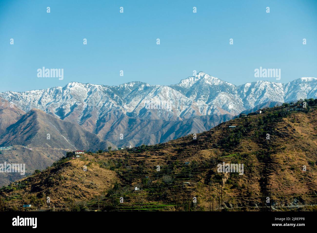 A beautiful shot of Snow covered mountains, NAG TIBBA in the Jaunpur ...