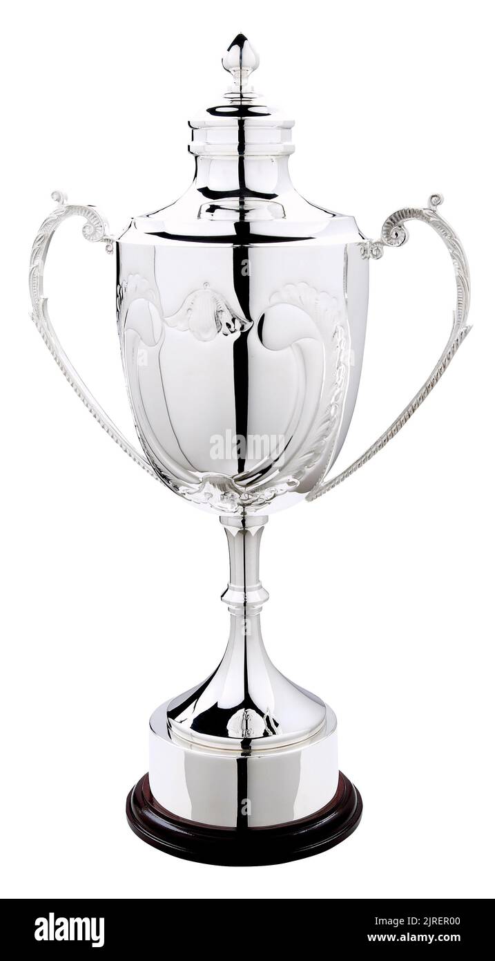 Silver trophy isolated on white with path cut out Stock Photo - Alamy