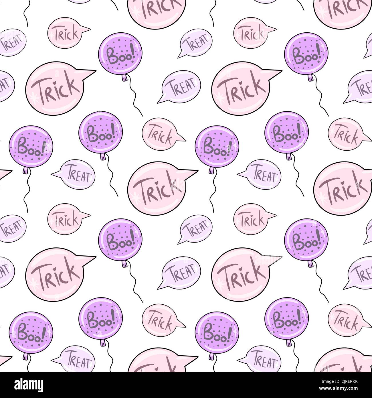 Vector Seamless pattern for Halloween. White background with Treats or ...