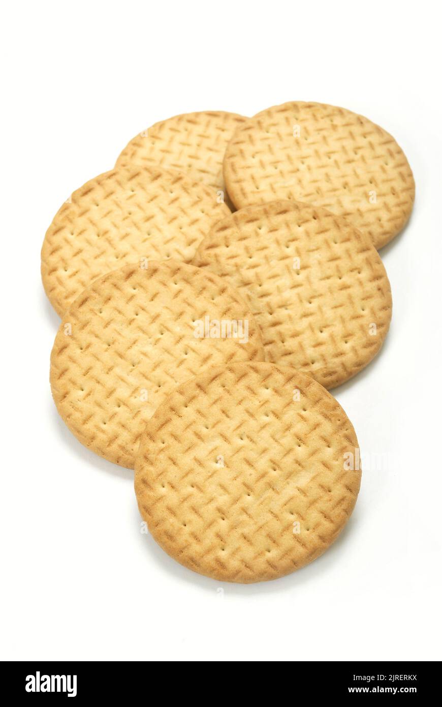 A group of plain tea biscuits on white background cut out Stock Photo ...