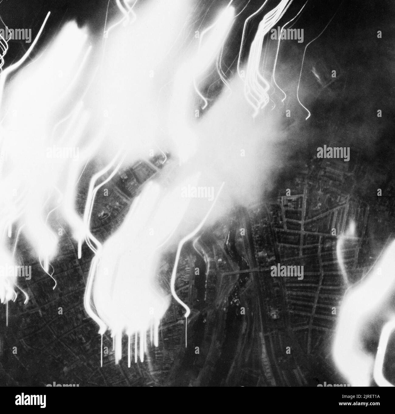 Aerial photograph taken during RAF Bomber Command's raid on the North ...