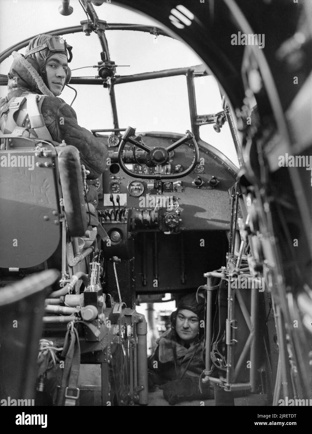 Royal Air Force Bomber Command, 1939-1941. Interior view of the cockpit ...