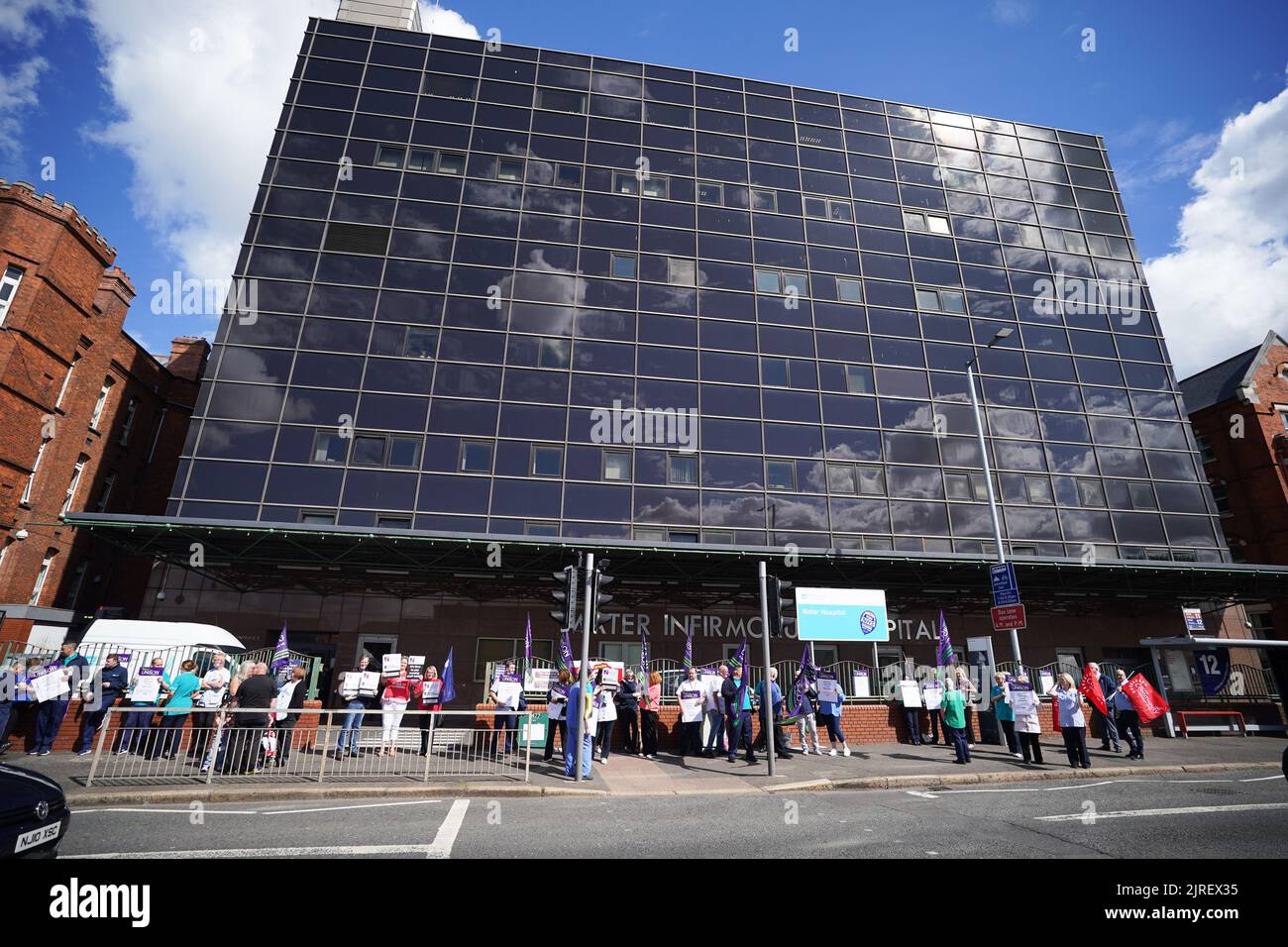 Members of Health trade unions take part in a protest outside the Mater ...