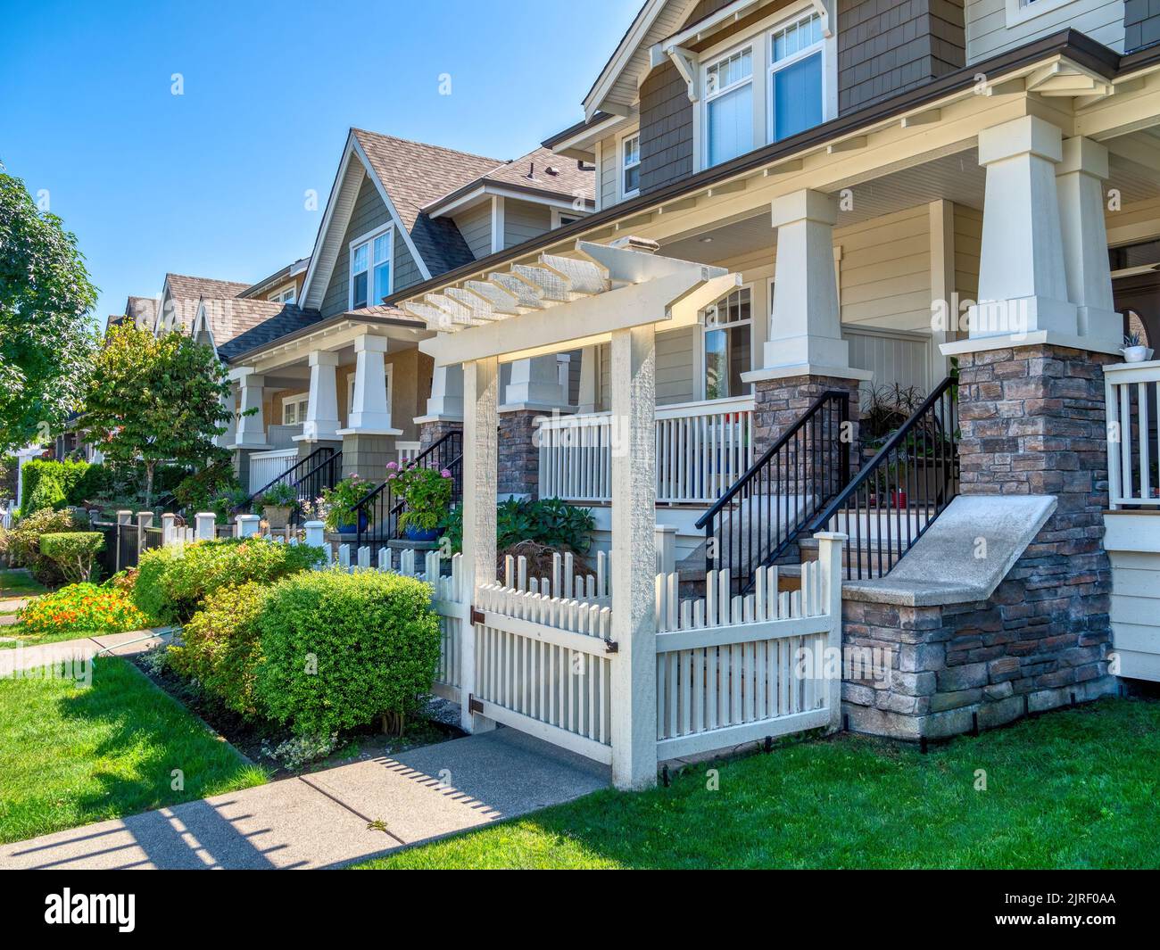 Porch and entrance of residential houses in British Columbia, Canada ...