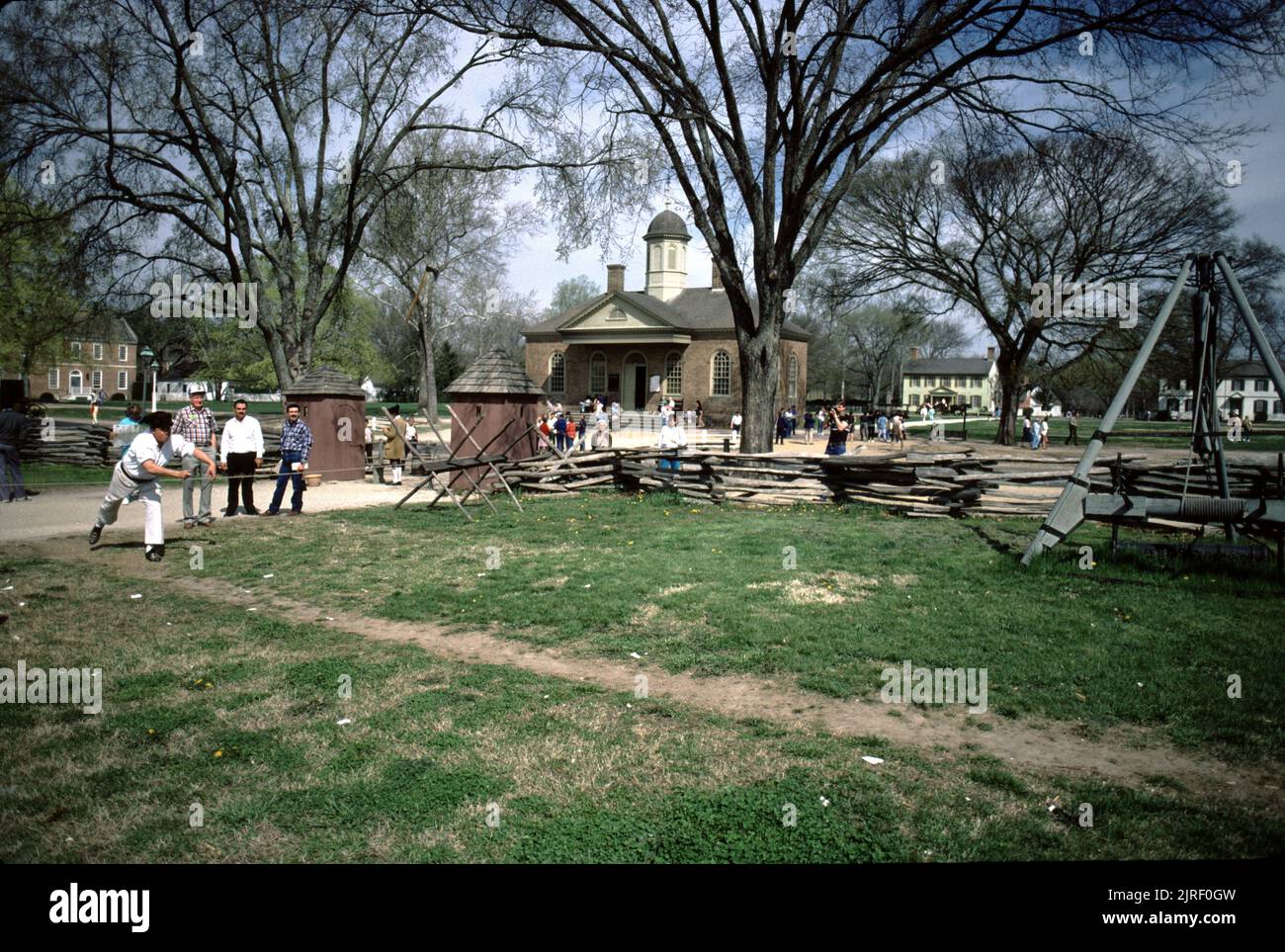 Williamsburg VA USA 4/1987. 18th century Colonial docent exhibition of ...