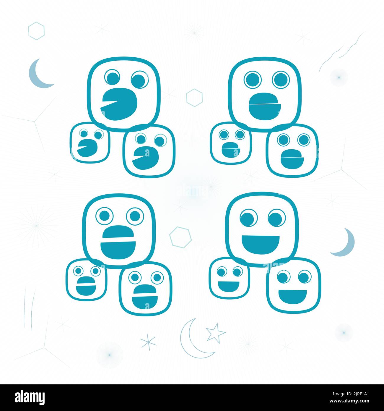 A vector of blue square smiles with emotion isolated in white ...