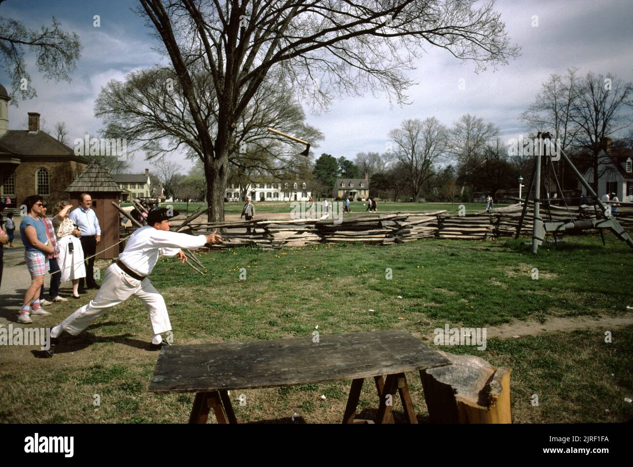 Williamsburg VA USA 4/1987. 18th century Colonial docent exhibition of ...