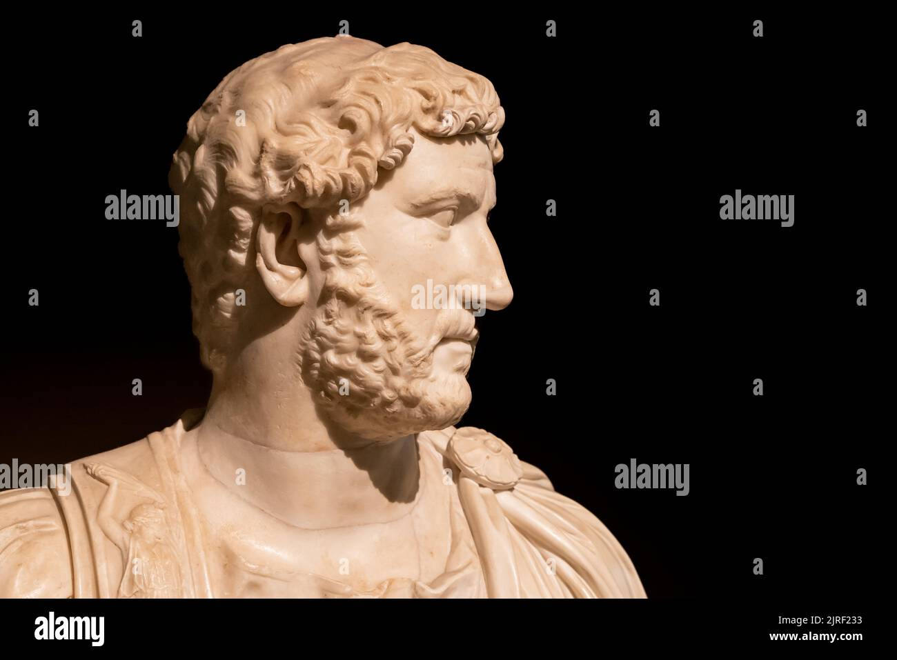 Close-up on profile of ancient marble statue of mature roman man Stock ...