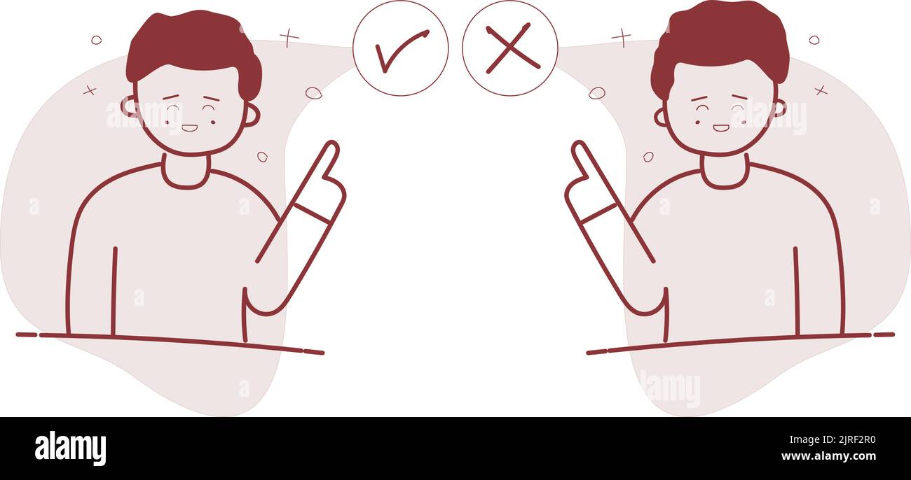 A vector of two boy showing check mark and X with copyscape Stock ...
