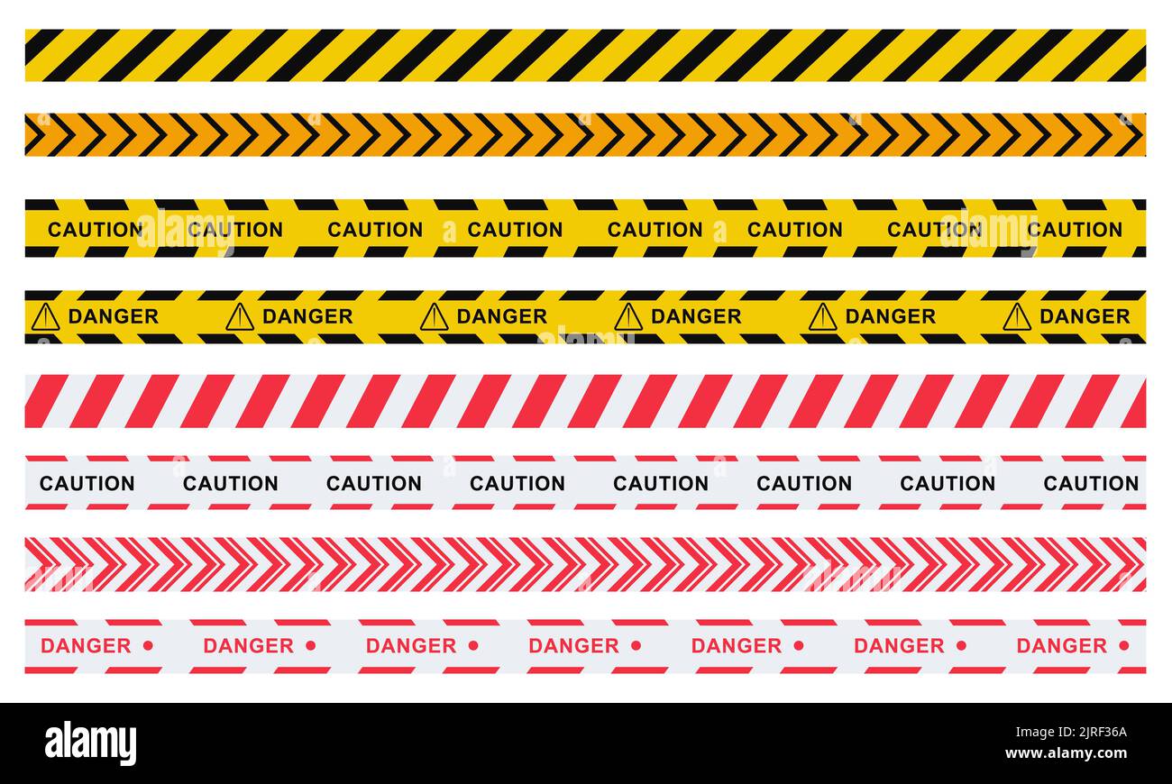 Hazardous warning tape collection set. Easy editable stroke. Vector ...