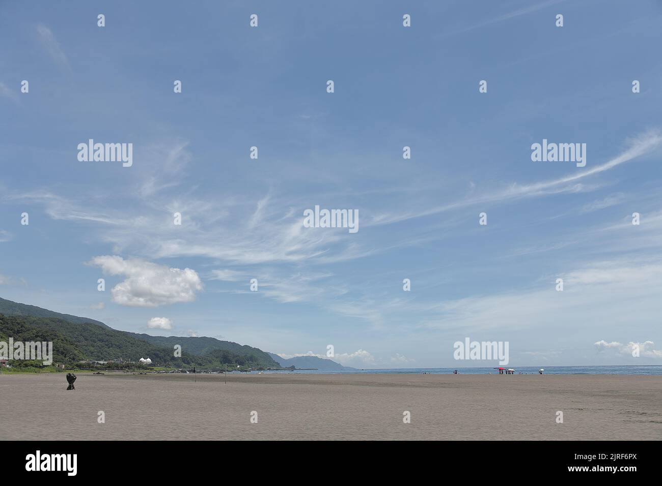 a hot day on the beach and blue sky with beautiful clouds in summer ...