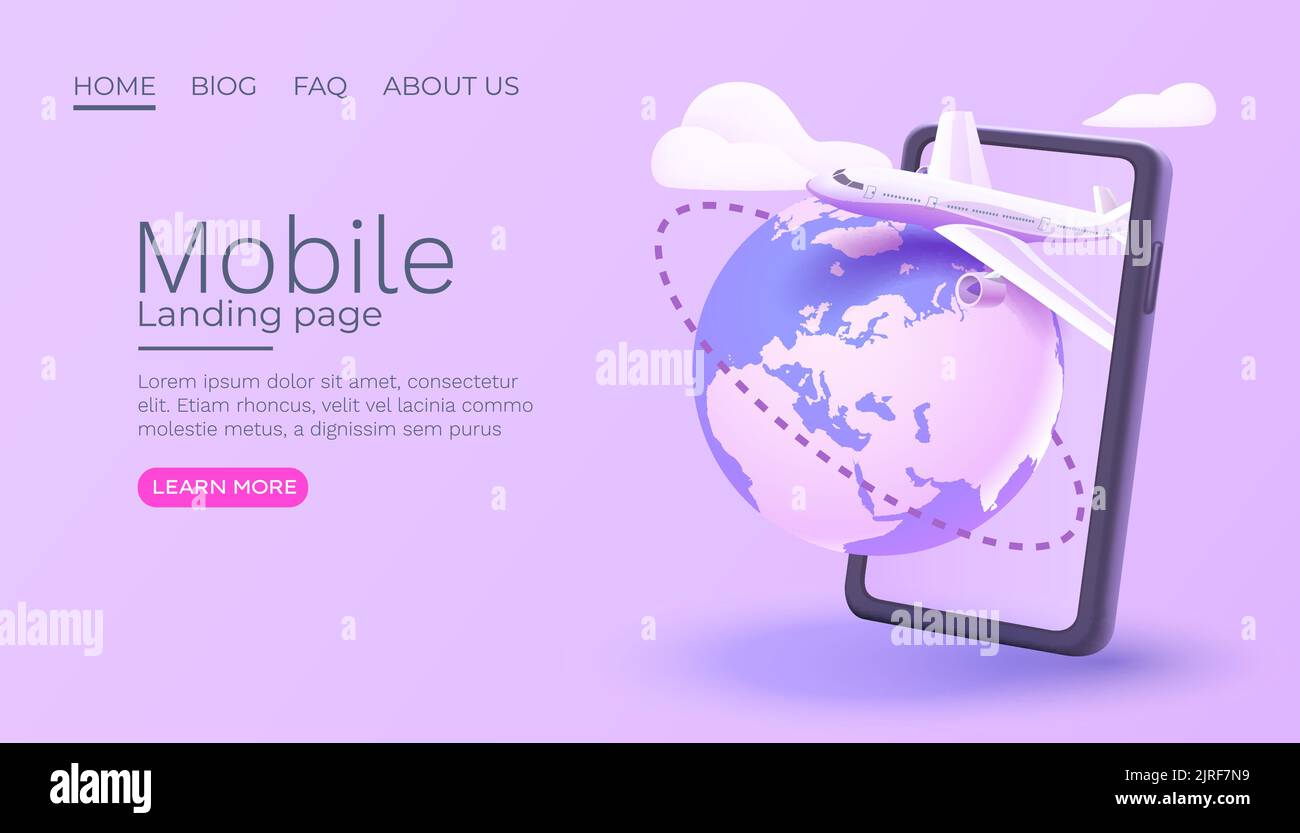 Smart phone plane services, travel position online, web banner. Vector ...