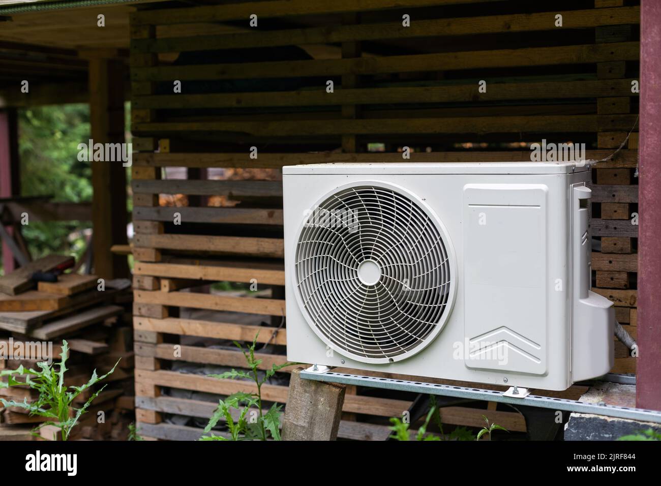 New modern HVAC air conditioning external compressor unit preapred for ...