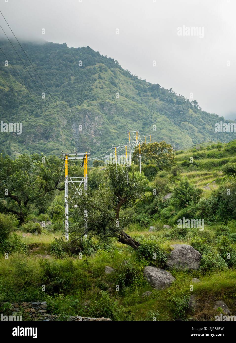 Uttarakhand India. Electricity poles with overhead transformers in ...