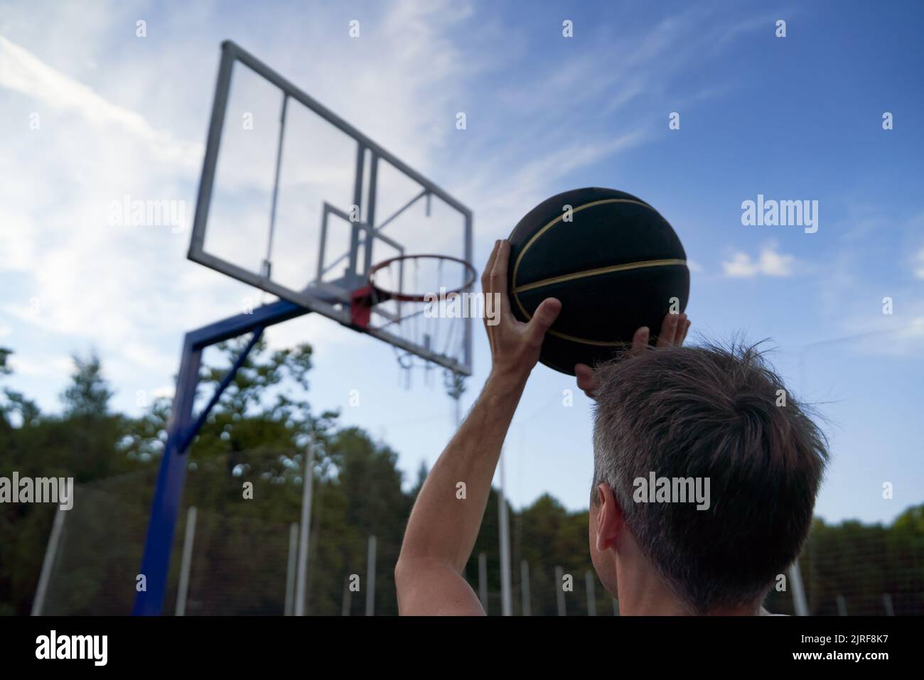 Basketball backboard on background building hi-res stock photography ...